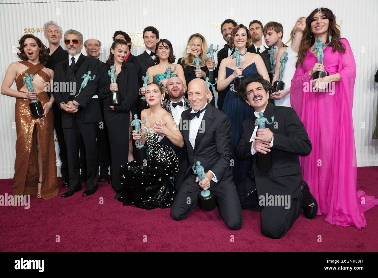 Aubrey Plaza, from back left, Bruno Gouery, Michael Imperioli, F ...