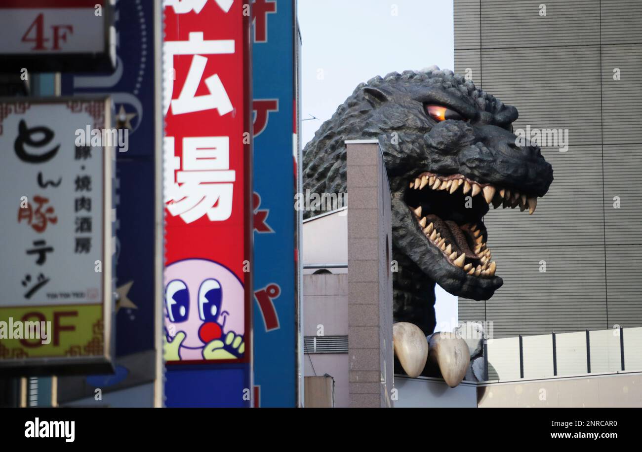 A life-sized Godzilla appears at Kabukichō in Shinjuku Ward, Tokyo on ...