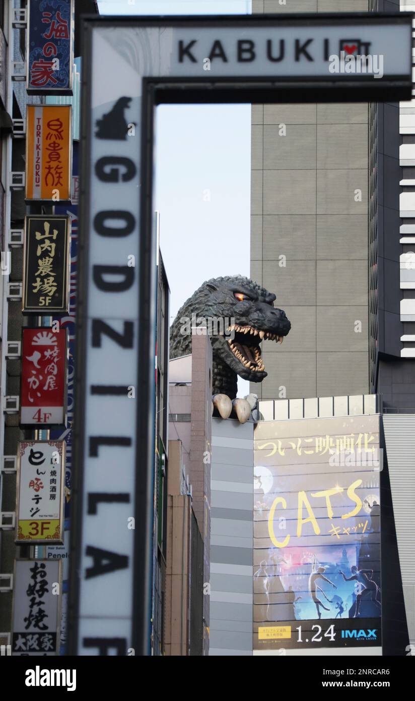 A life-sized Godzilla appears at Kabukichō in Shinjuku Ward, Tokyo on ...