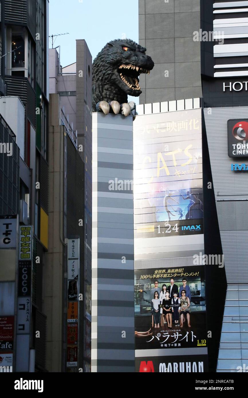 A life-sized Godzilla appears at Kabukichō in Shinjuku Ward, Tokyo on ...