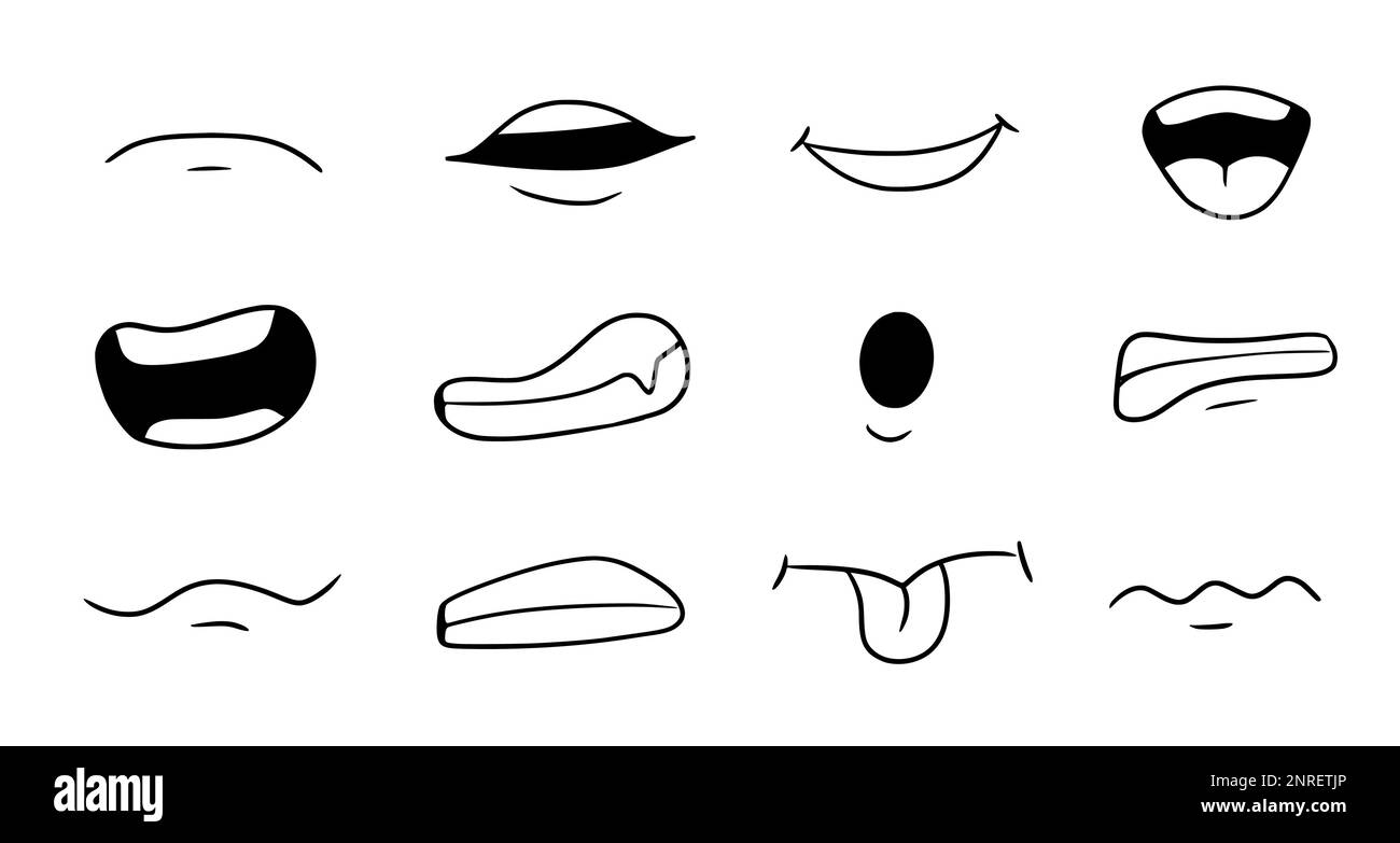 Bande dessinée bouche sourire, heureux, triste expression set. Bouche ...
