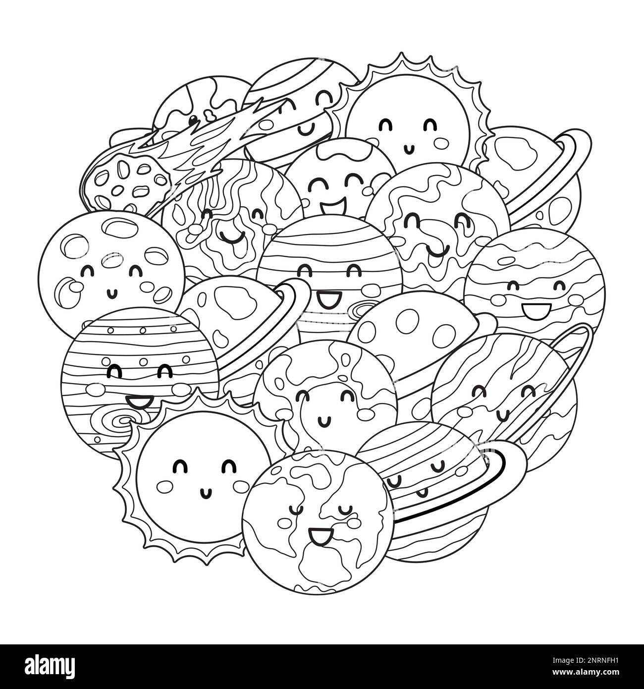 Motif en forme de cercle de jolies planètes. Page de coloriage des ...