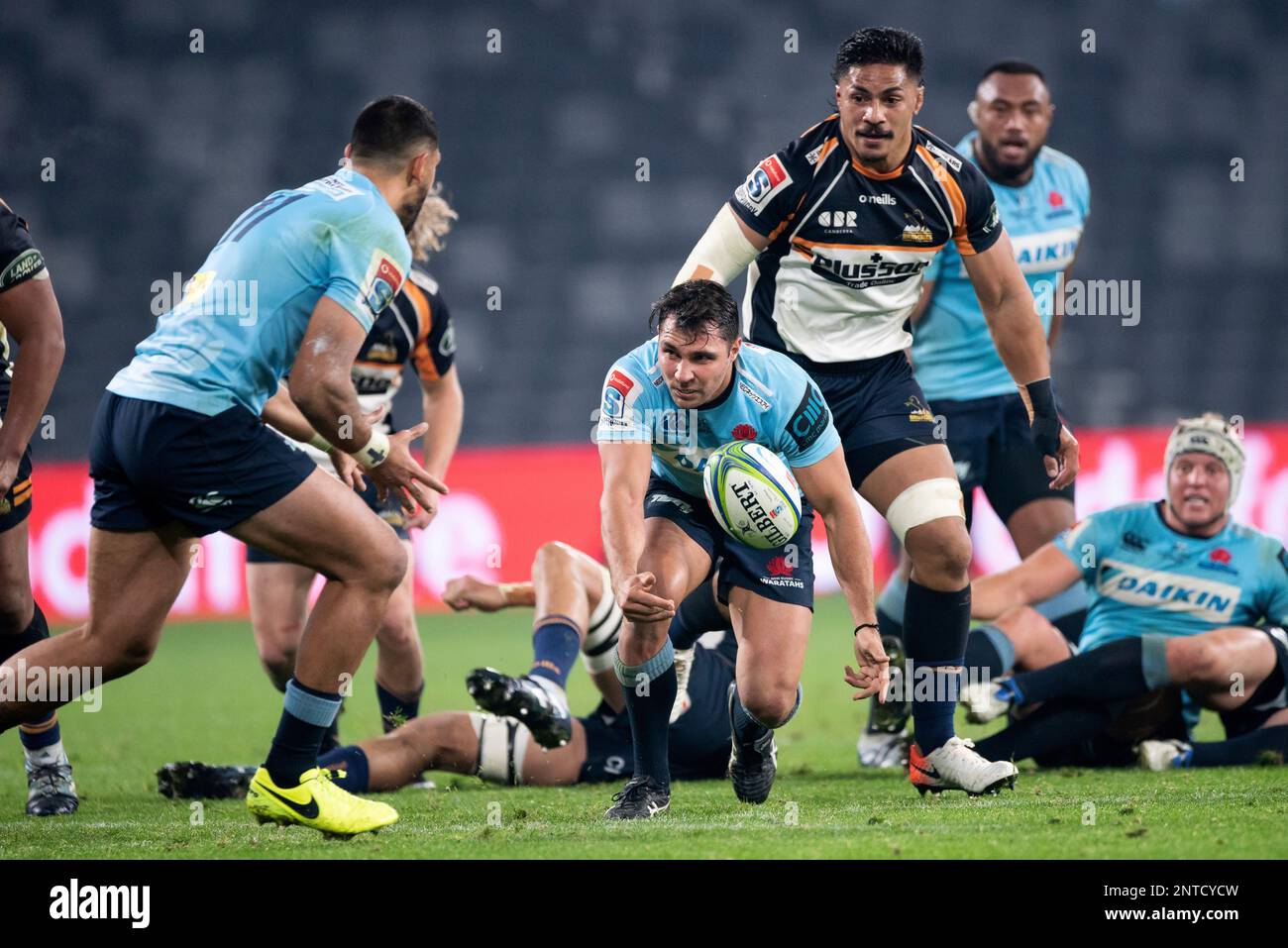SYDNEY, AUSTRALIA - JUNE 08: Waratahs player Nick Phipps (9) passes the ...