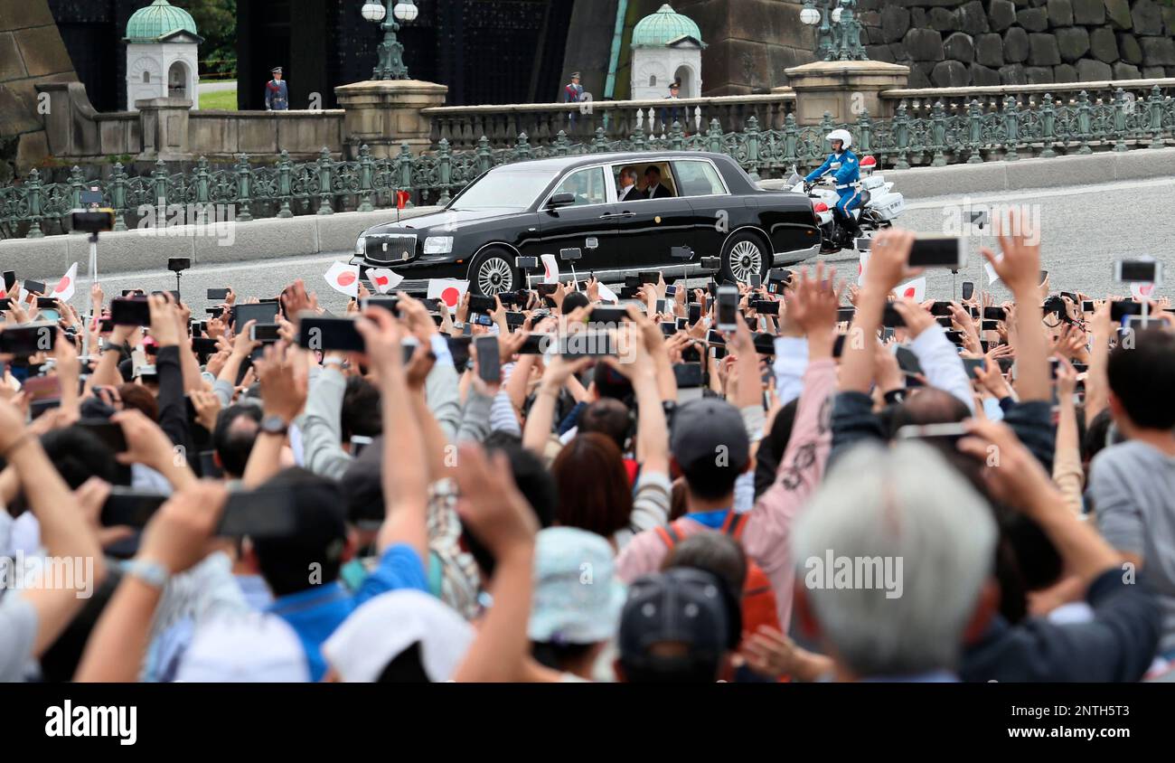 Japan's new Emperor Naruhito leaves the Imperial Palace after attending ...