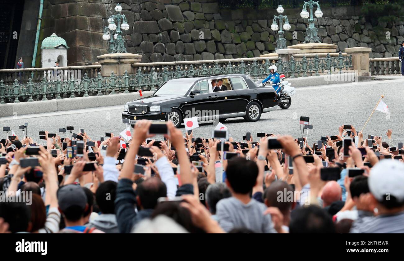 Japan's new Emperor Naruhito leaves the Imperial Palace after attending ...