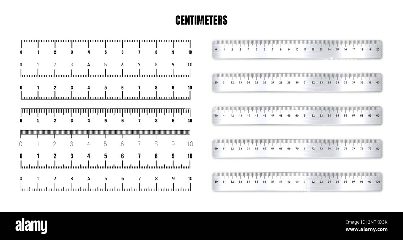Règles métalliques réalistes avec échelle en centimètres noirs pour ...