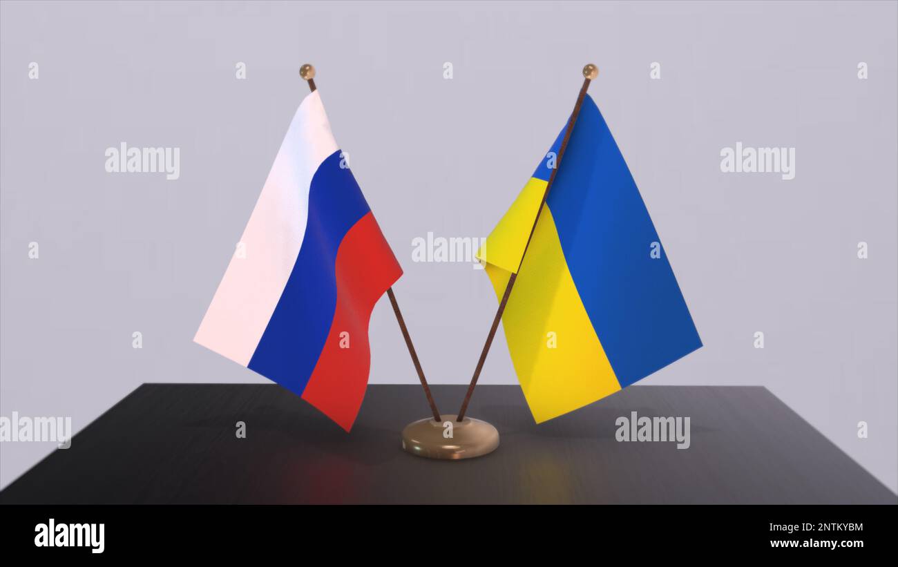Drapeau national, réunion d'affaires ou accord diplomatique en Ukraine ...