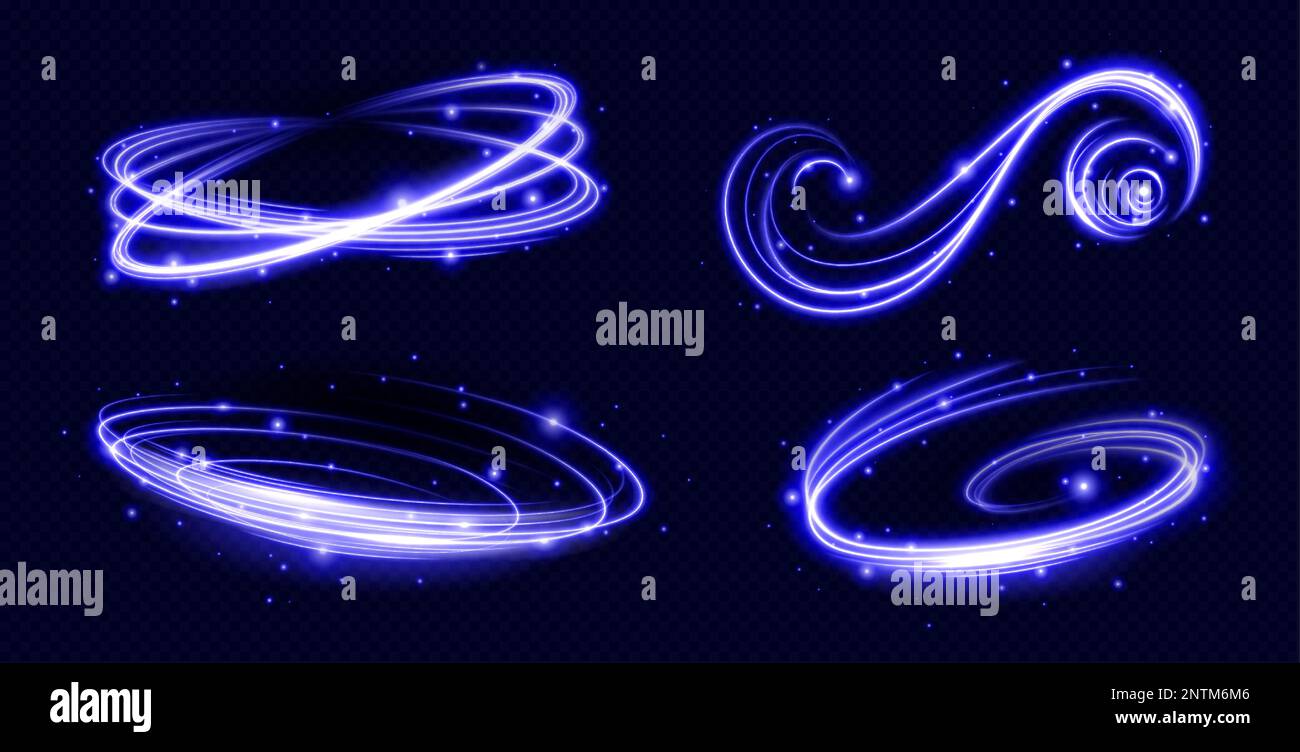 Lignes de lumière et tourbillons avec effet de lueur au néon magique et ...