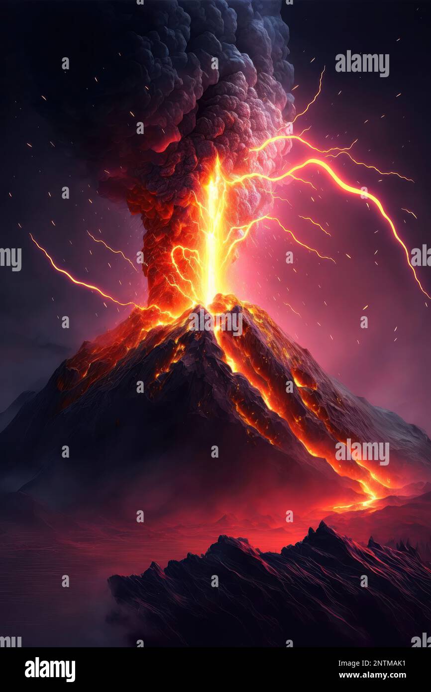 Le moment explosif où un volcan massif éclate, envoyant un panache de ...