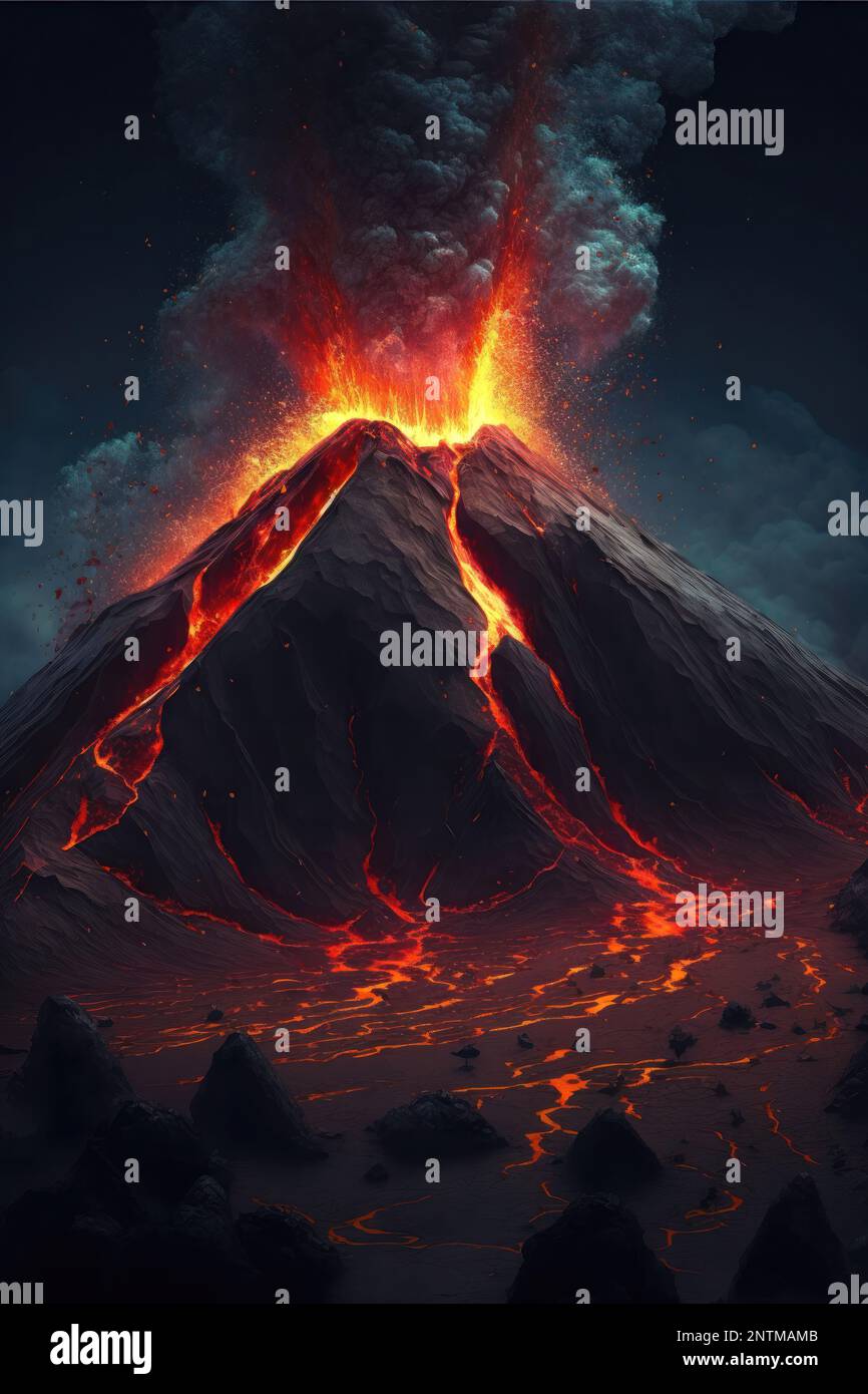 Le moment explosif où un volcan massif éclate, envoyant un panache de ...