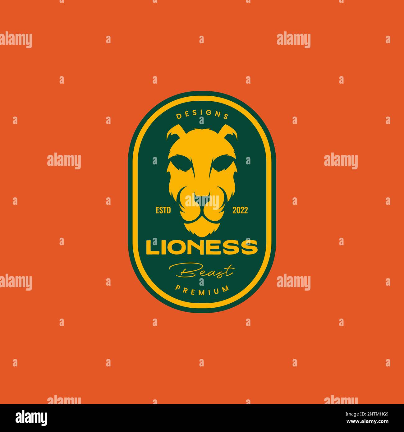 tête lionne savane animal carnivore isolé badge vintage logo design ...