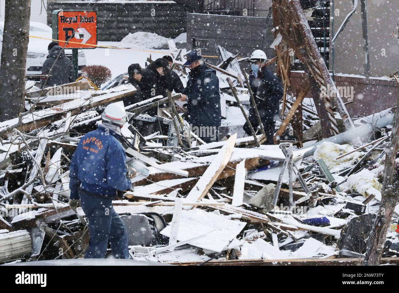 A photo shows a gas explosion site at a two-story building that houses ...