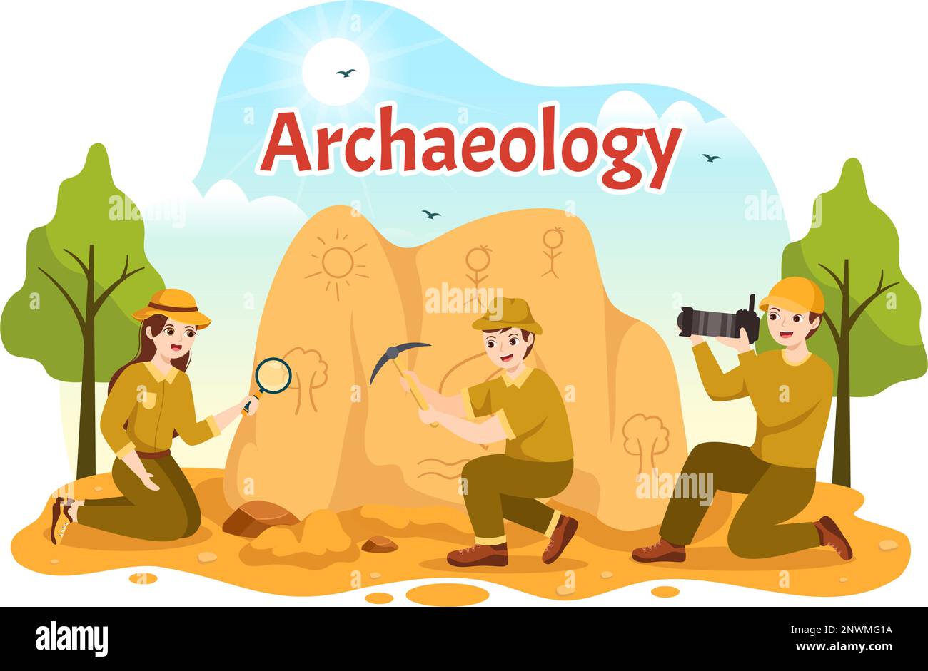 Archéologie Illustration avec excavation archéologique des ruines ...