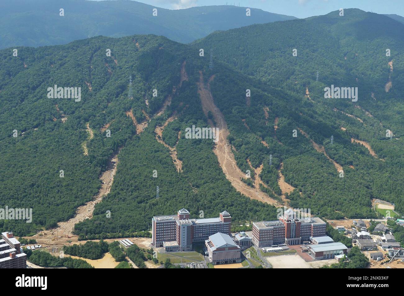 An aerial photo shows a disaster stricken area due to heavy rain in ...