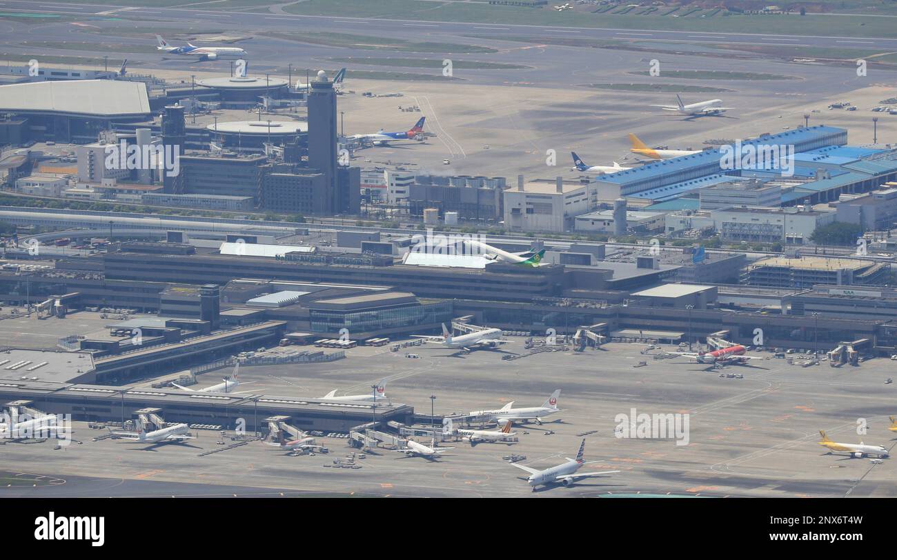 An aerial photo shows Narita International Airport (NRT) in Narita City ...