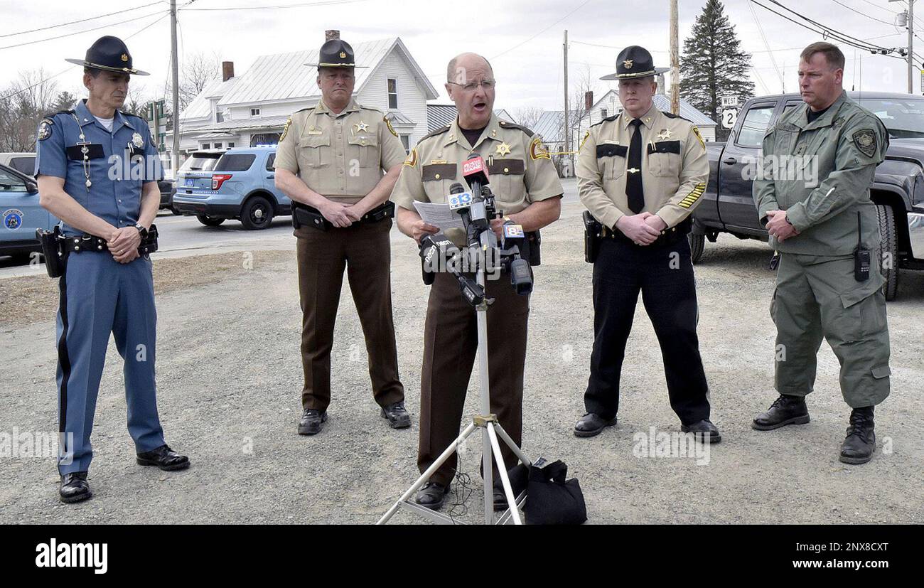 Somerset County Sheriff Dale Lancaster, center, speaks with the media, Wednesday, April 25, 2018 ...