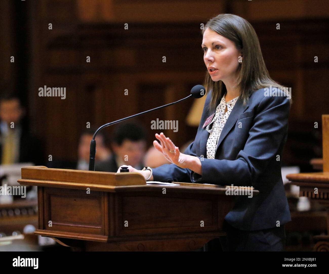 FILE - In this Wednesday, Feb. 22, 2017 file photo, Rep. Stacey Evans, D - Smyrna, speaks during ...