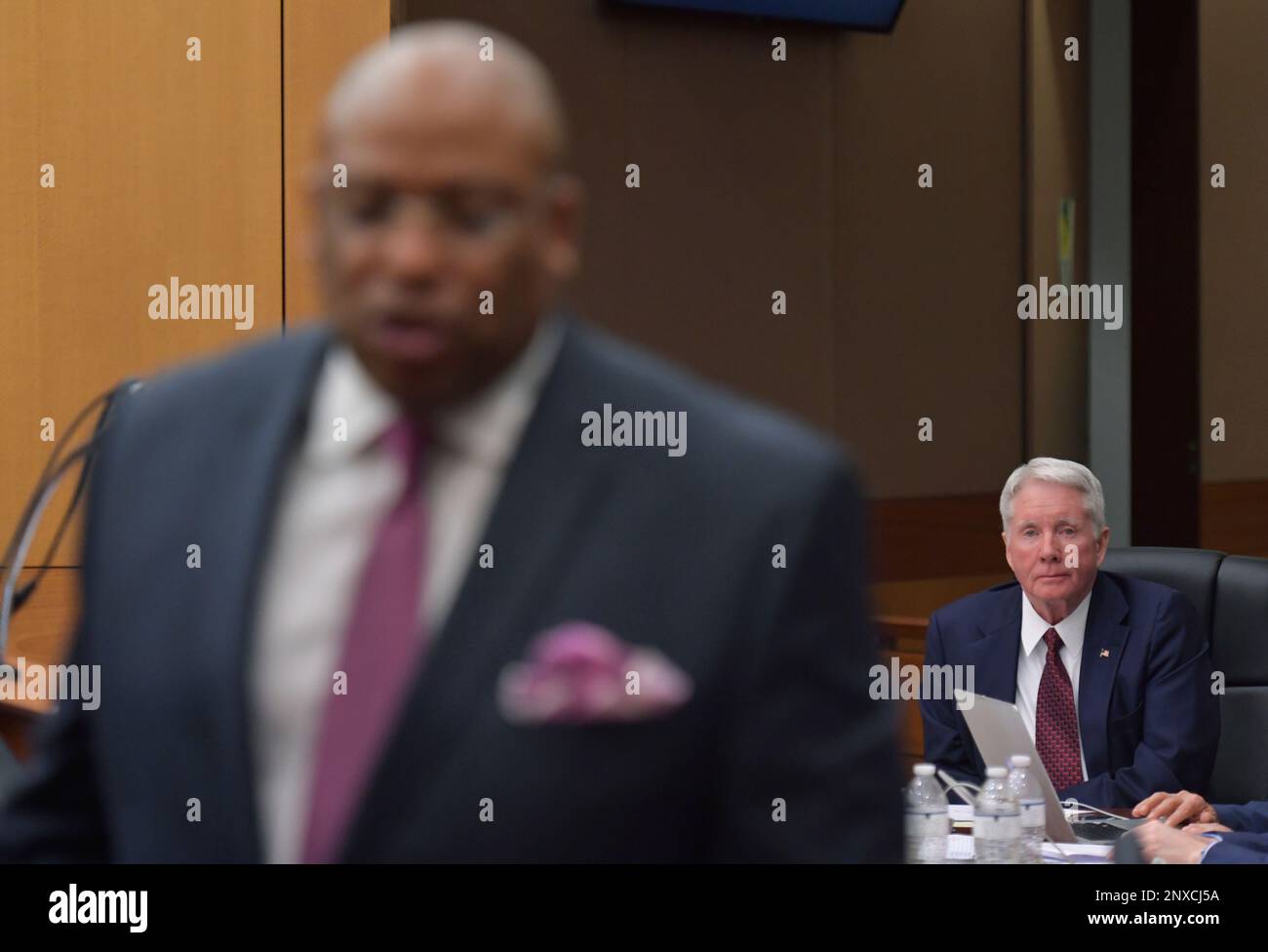 Lead prosecutor Clint Rucker, foreground, speaks as Claud "Tex" McIver ...