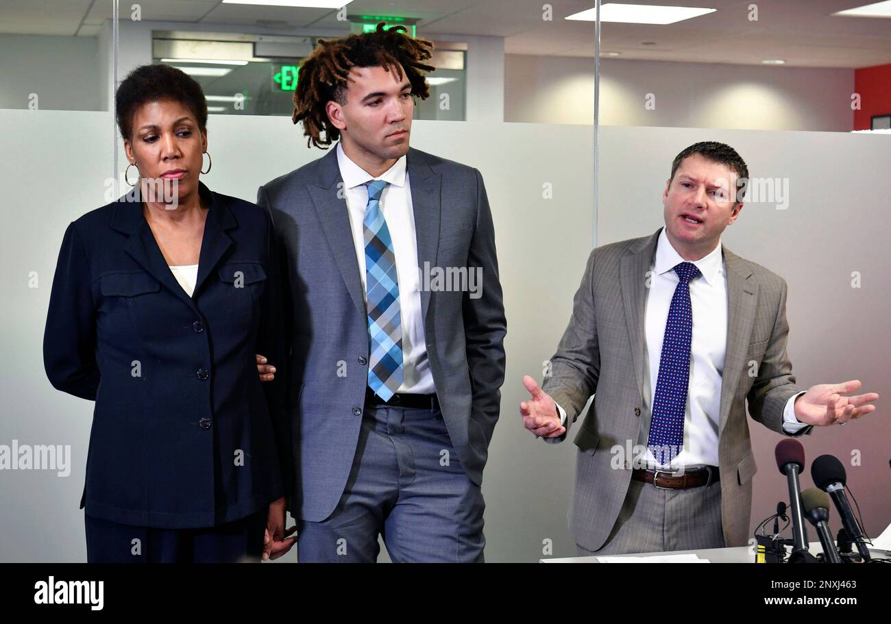 Former Minnesota basketball player Reggie Lynch appears during a news ...