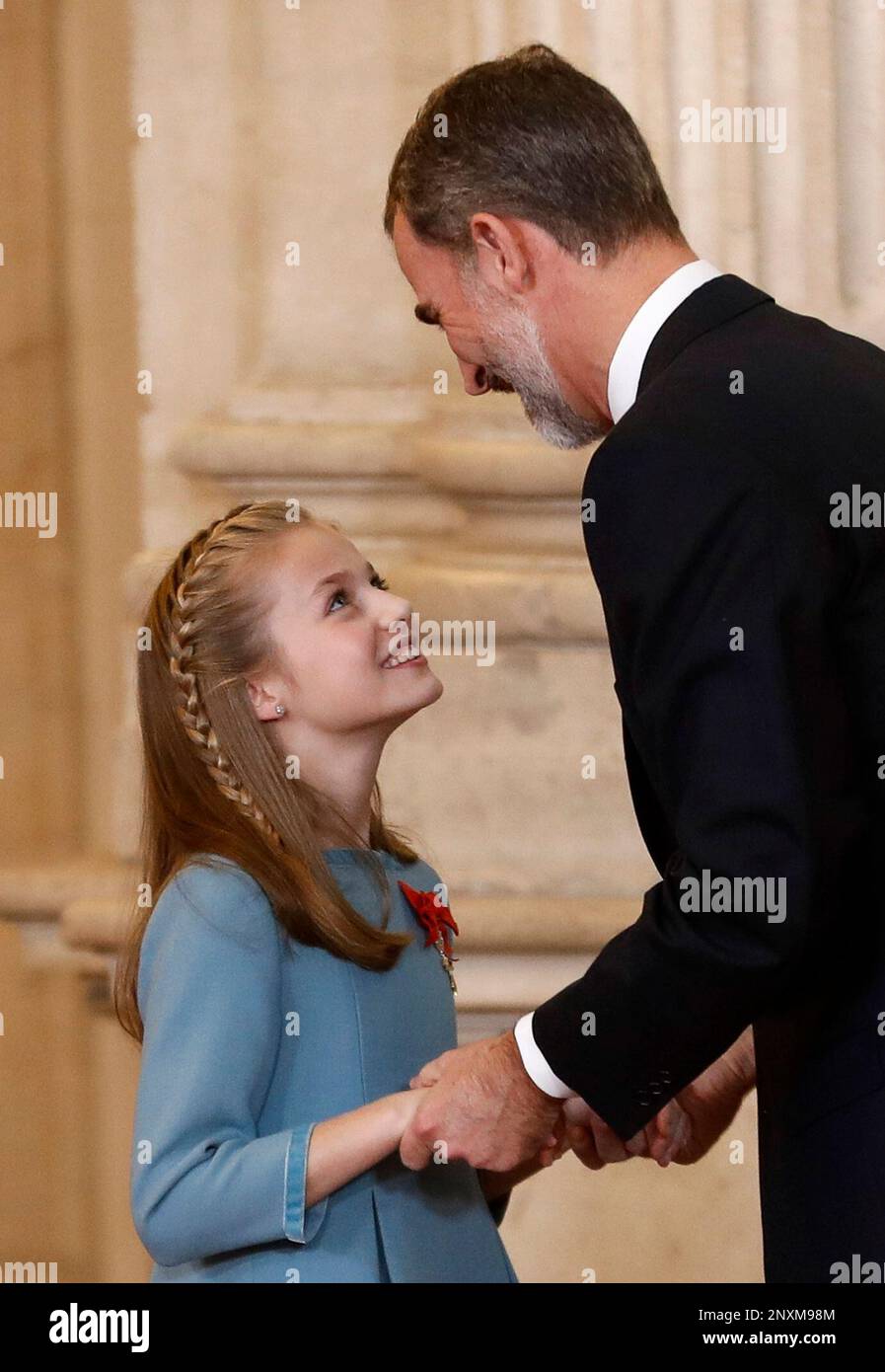 Spain's King Felipe smiles with his daughter Princess Leonor after ...