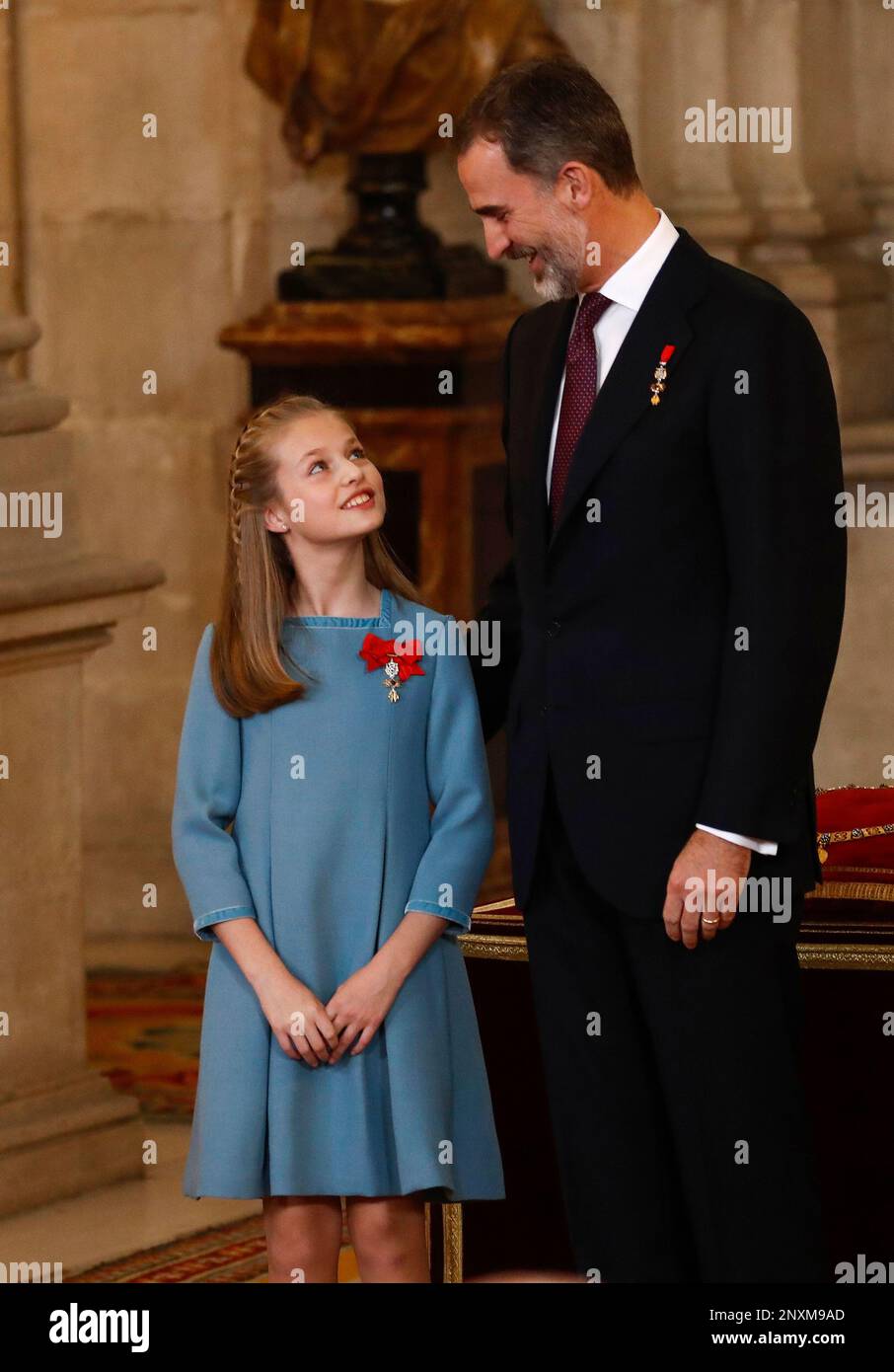 Princess Leonor smiles at her father, Spain's King Felipe after he ...