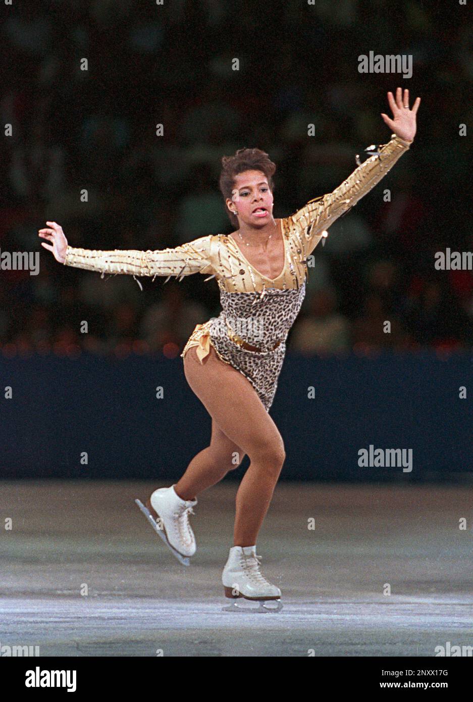 U.S. women's figure skater Debi Thomas performs in the exhibition of ...