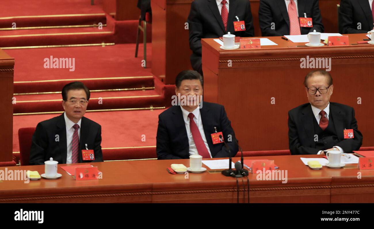 (L-R) Former Chinese President Hu Jintao, President Xi Jinping and ...