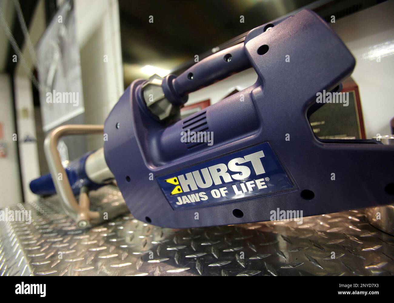 The latest model of Hurst Jaws of Life sits on display on the history ...