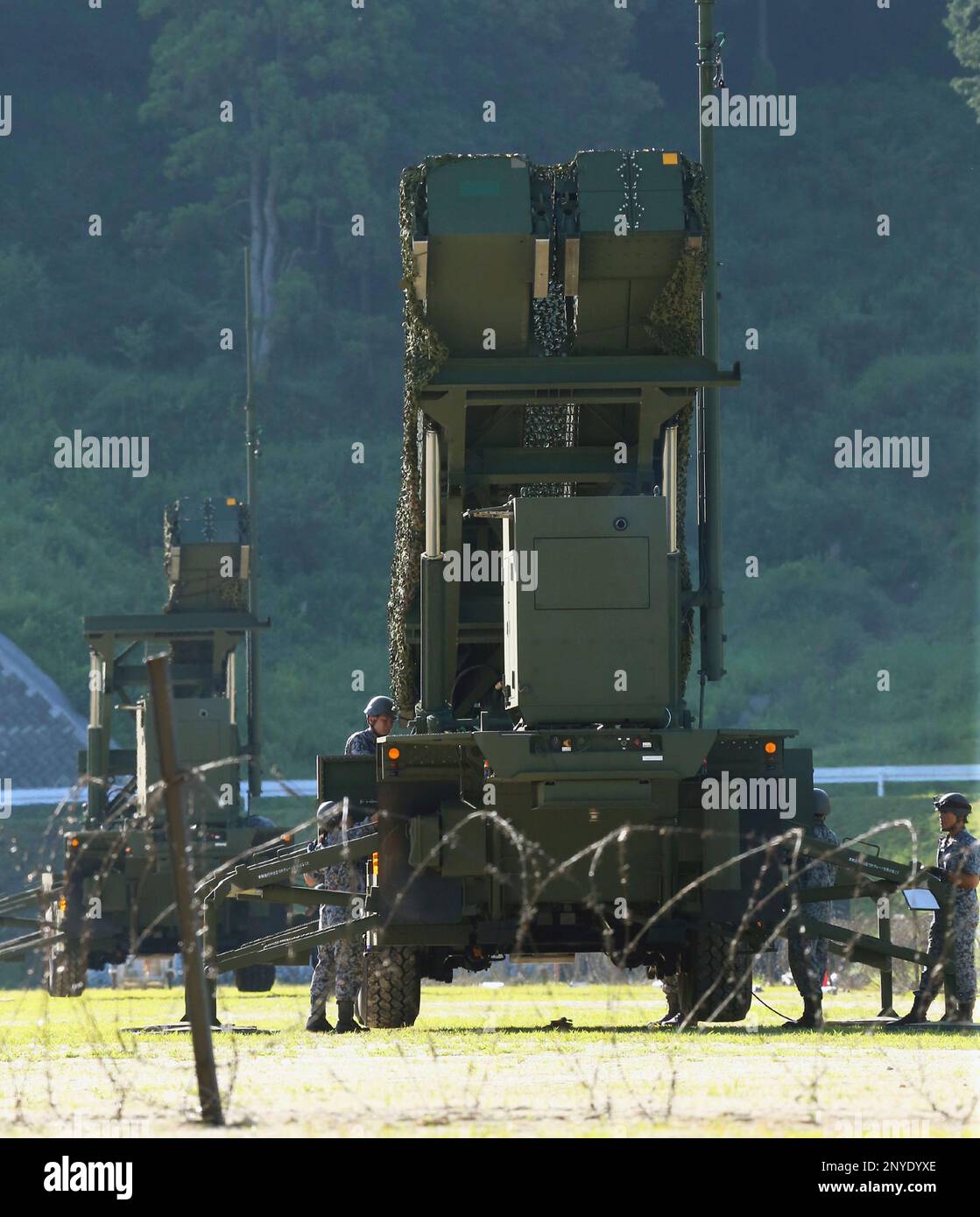 Members of Self Defense Force set up PAC-3 (Patriot Advanced Capability ...