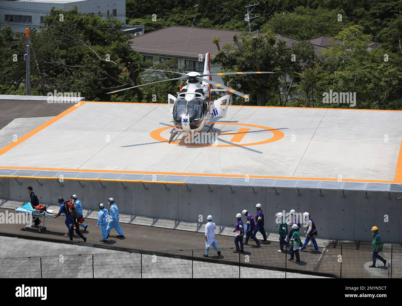 Tokyo Electric Power Plant Co. (TEPCO) opens a heliport, newly established at the Fukushima No ...