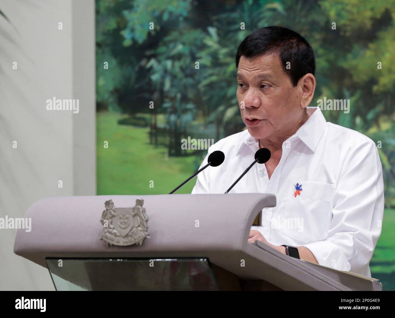 Philippine President Rodrigo Duterte delivers a speech at the start of ...