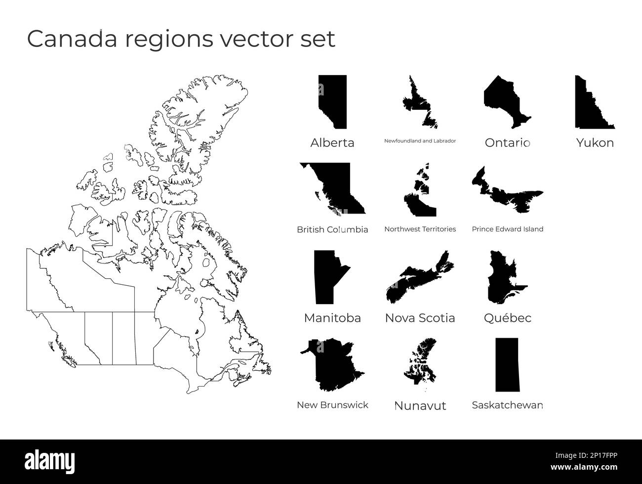 Carte du Canada avec les formes des régions. Carte vectorielle vierge ...