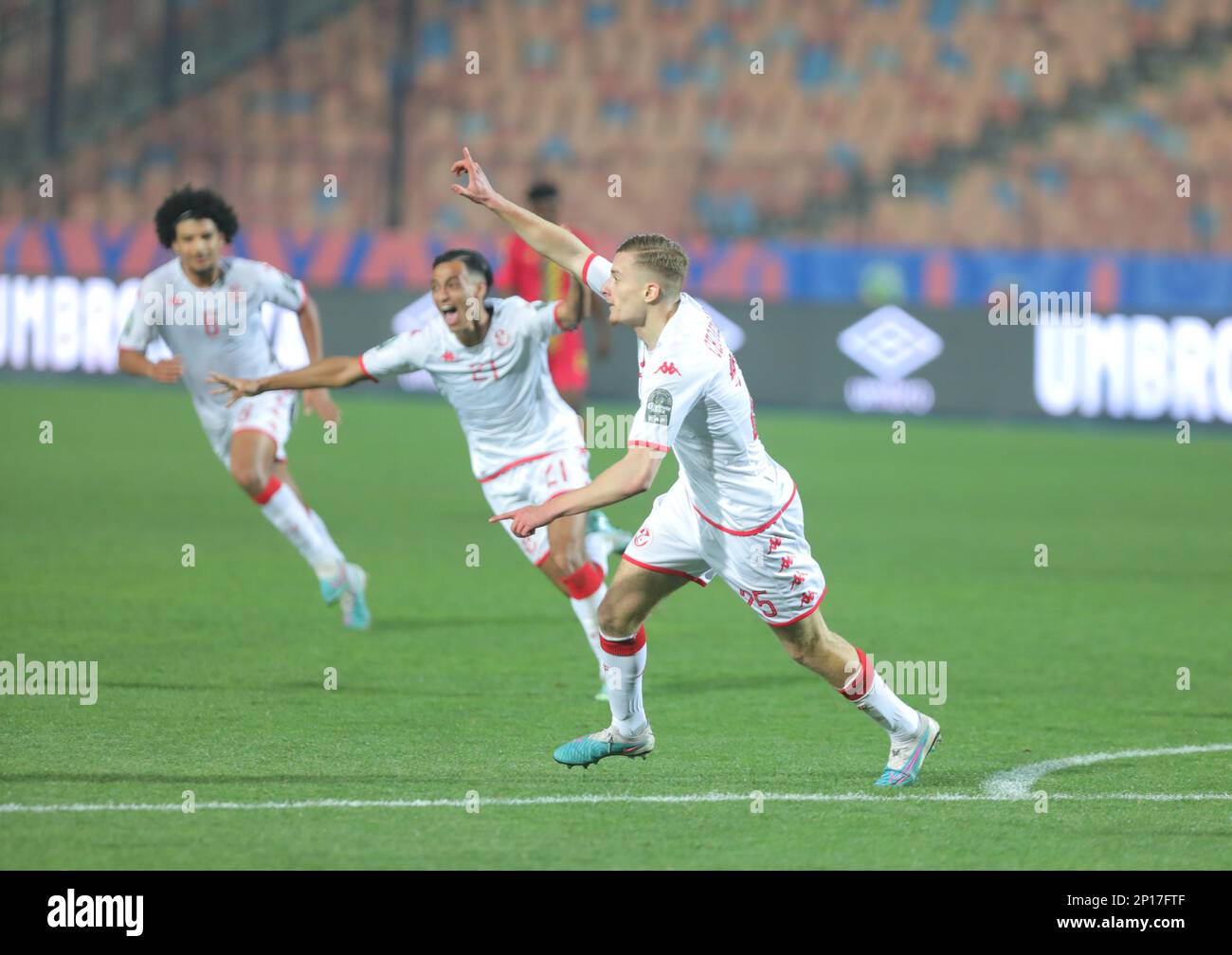 Égypte, le Caire 03 mars 2023 - Samy Chouchane, de Tunisie, célèbre après avoir marqué son but ...