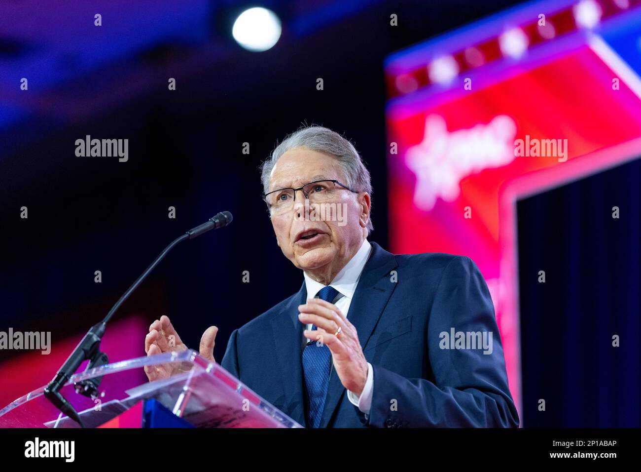 Wayne LaPierre, CEO and executive vice-president of the National Rifle Association, speaks at ...