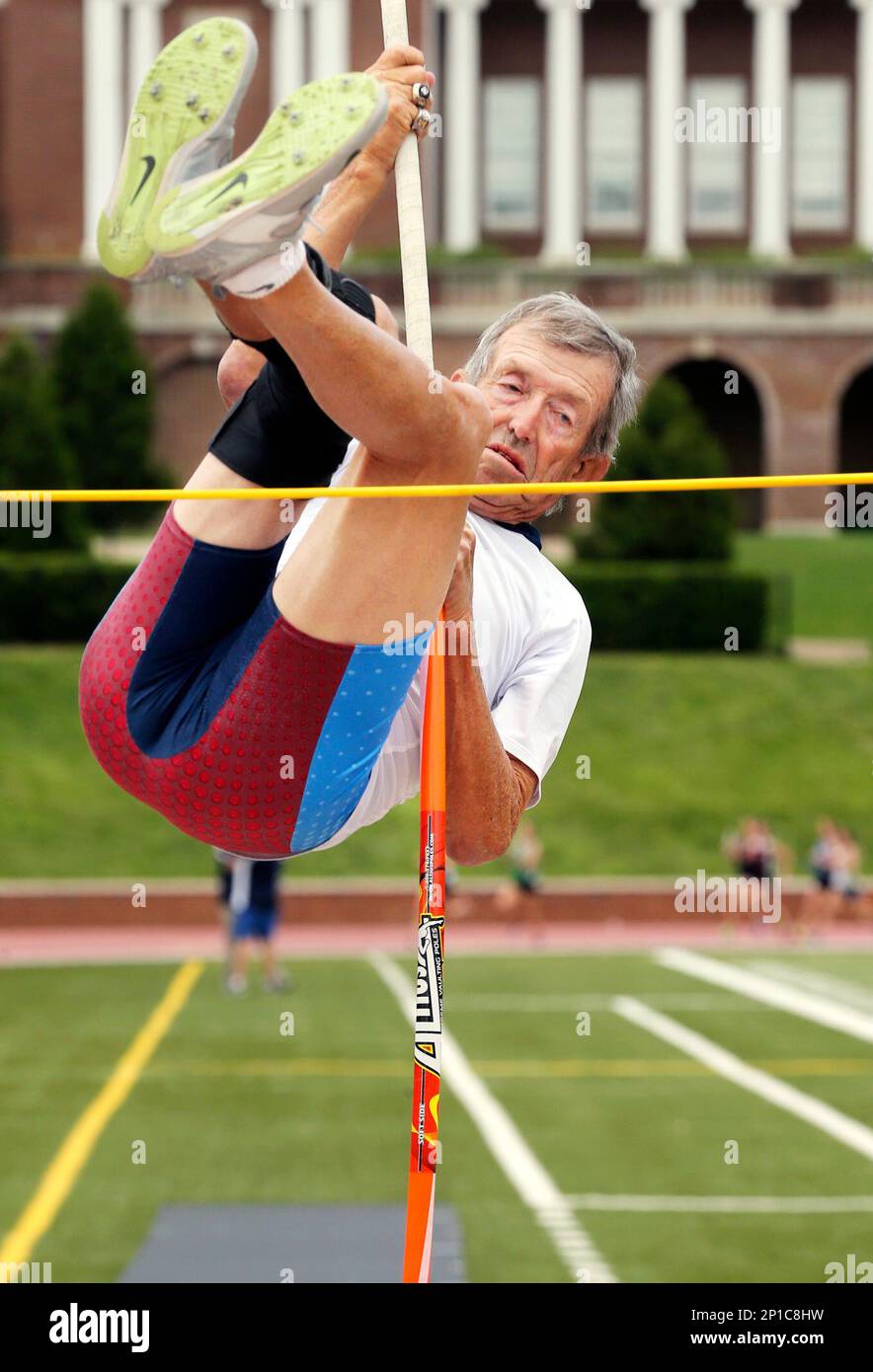 Charles Polhamus, 72, pole vaults at the dedication of a new pole ...