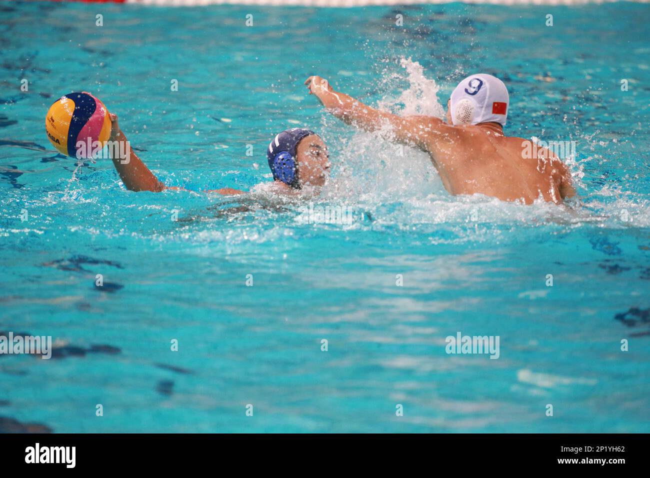 A player of China men's national water polo team competes against a ...