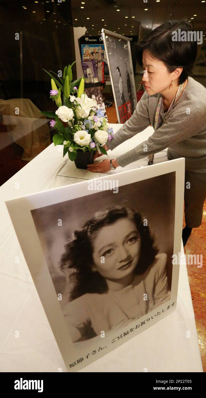 A portrait photo of actress Setsuko Hara is placed at an altar of the ...