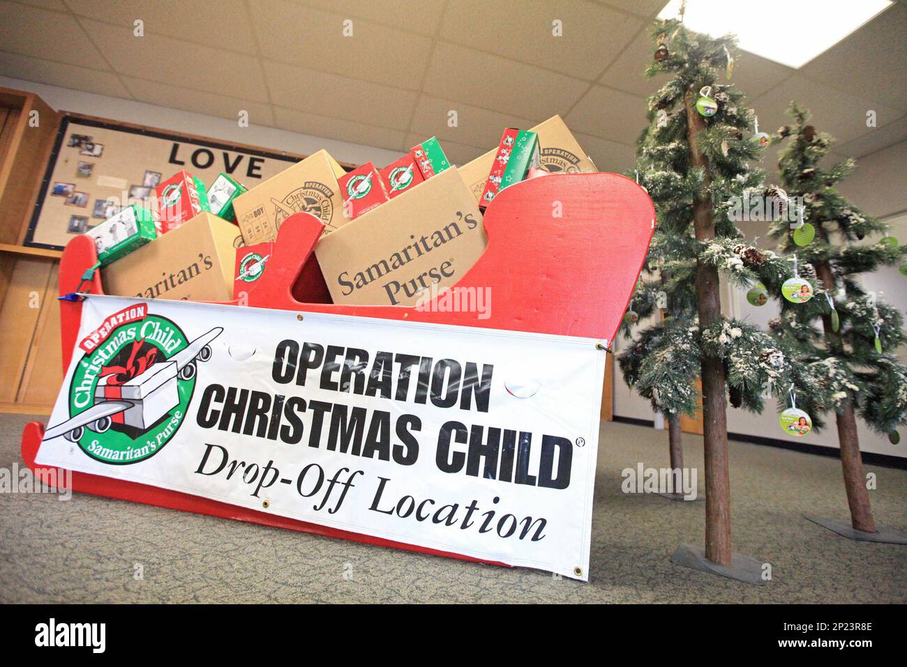 A Santa sleigh filled with boxes for Samaritan's Purse International ...