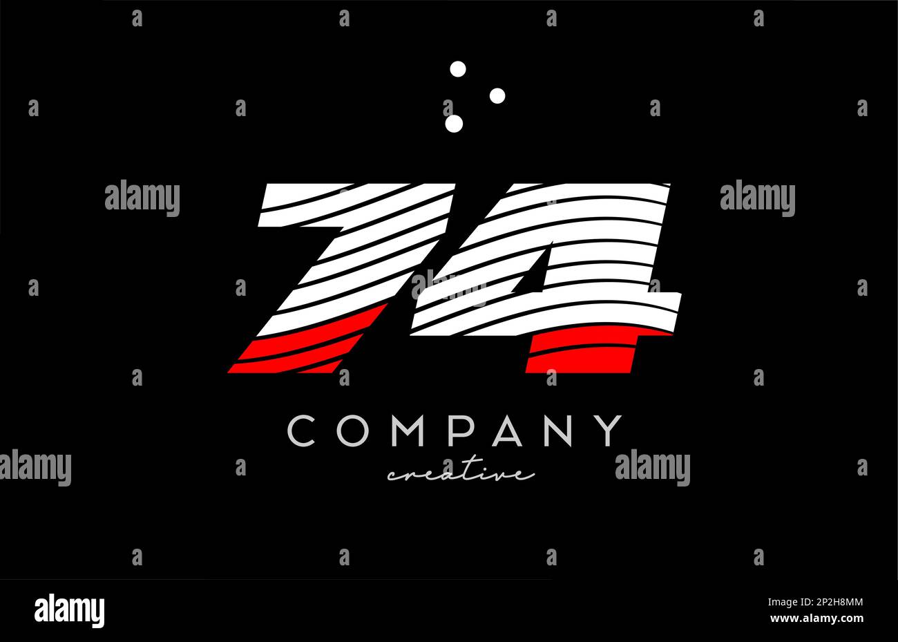 logo à 74 chiffres avec lignes et points blancs rouges. Modèle de ...