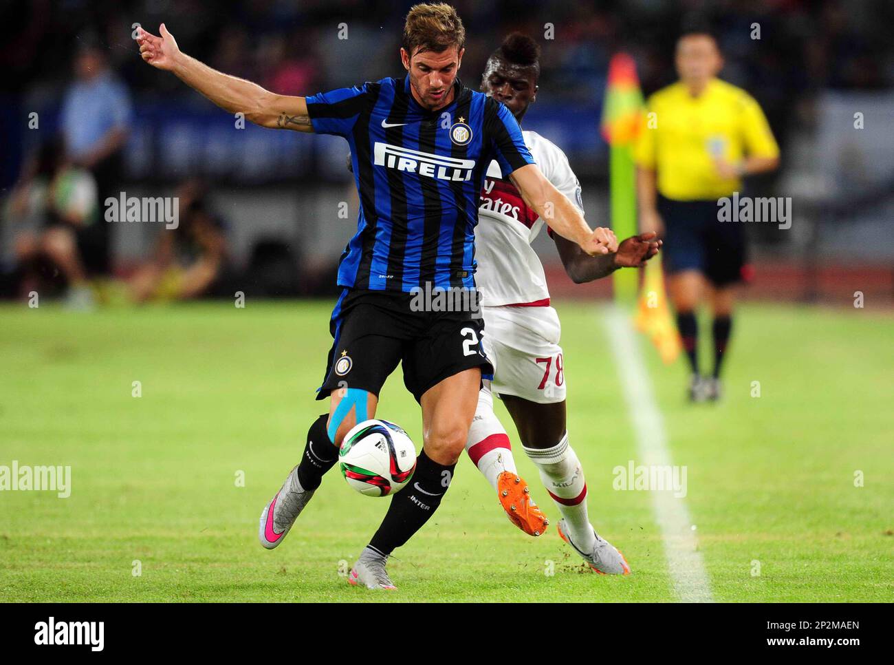 Hamady Niang M'baye of AC Milan, back, challenges Davide Santon of ...