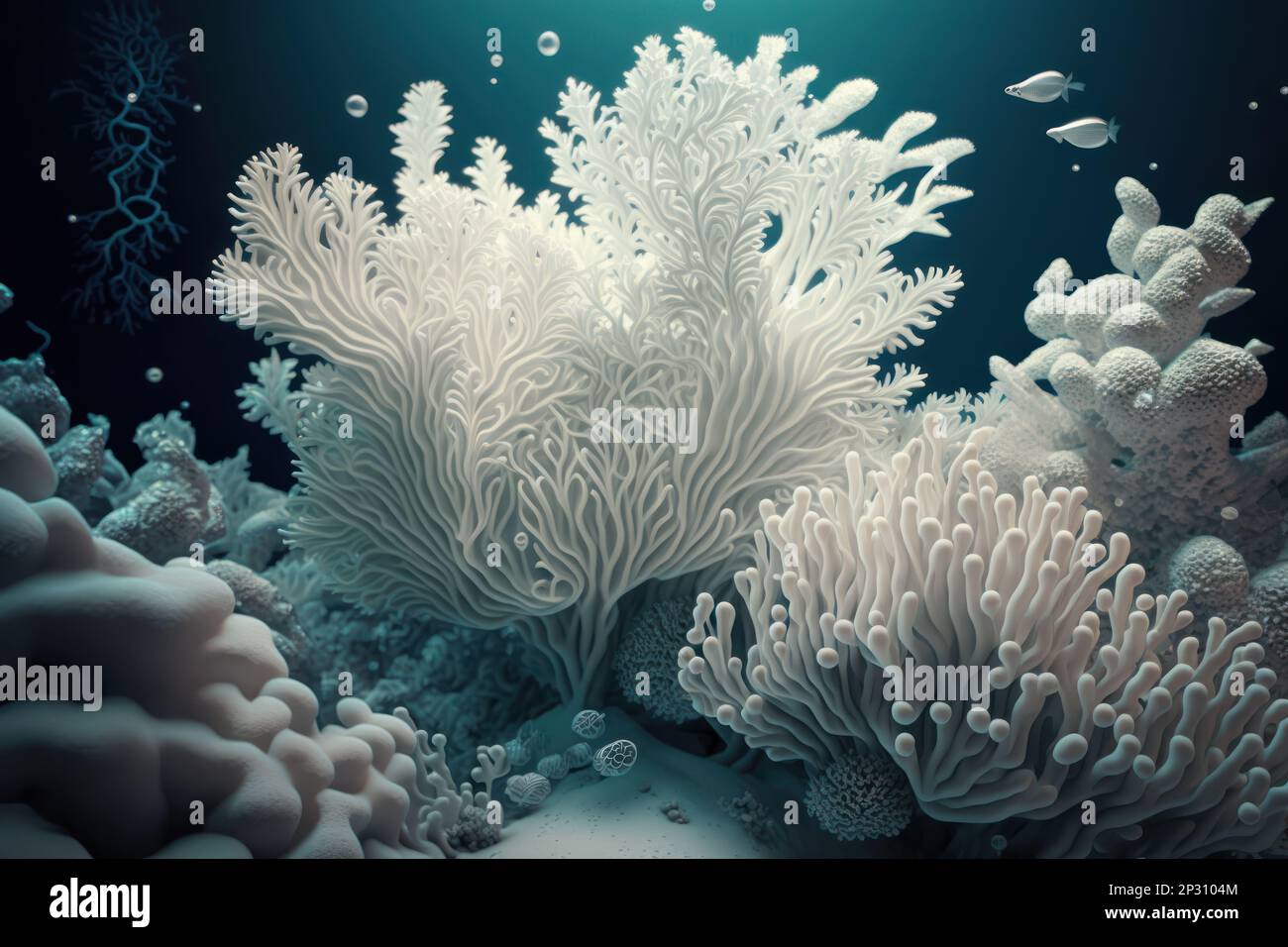 Beaux coraux marins hermatypiques blancs élaborés de diverses espèces ...