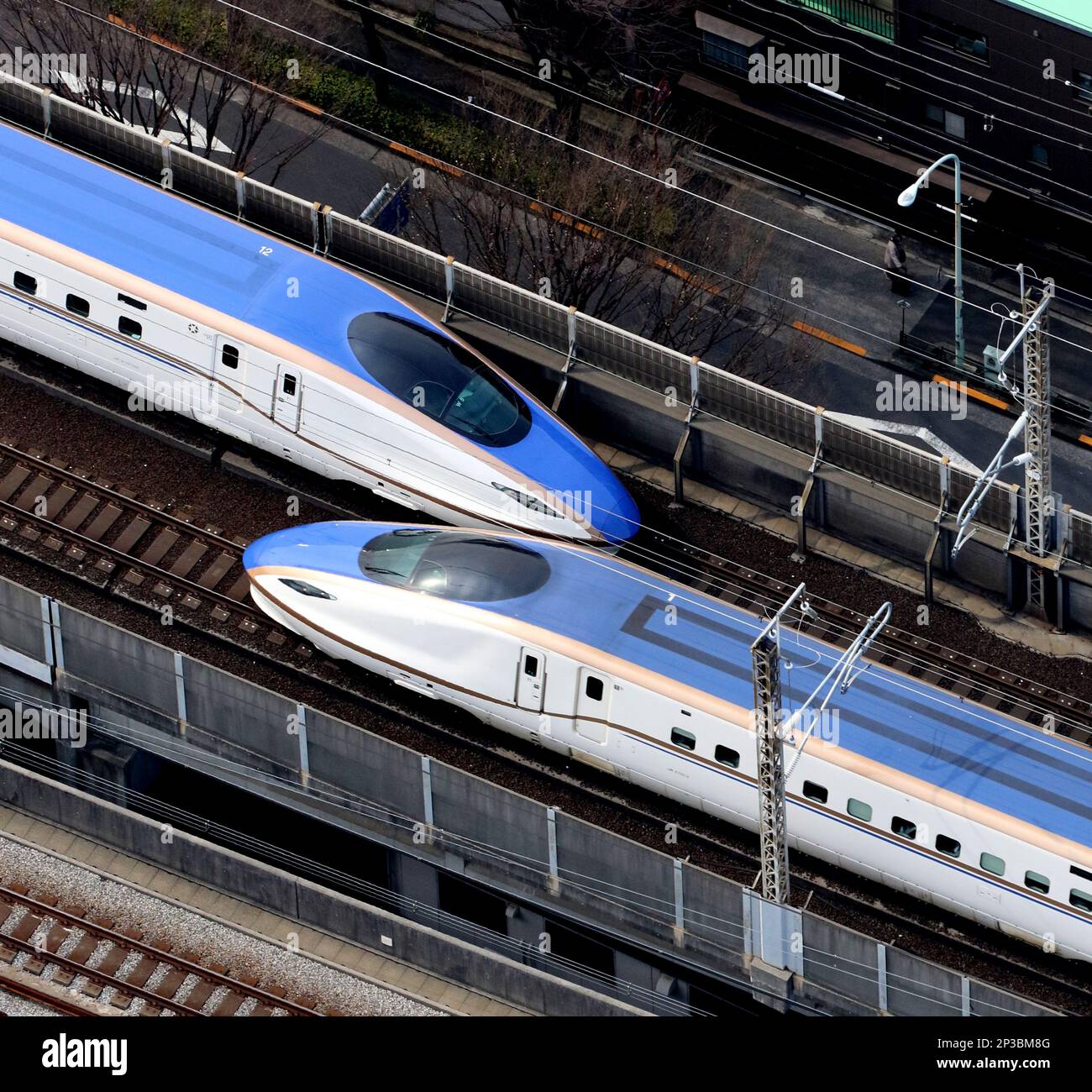 Bulllet trains running on the Hokuriku Shinkansen line bound for Tokyo ...