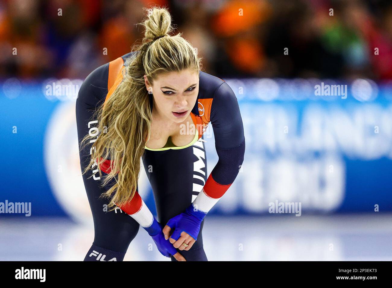 HERENVEEN - Jutta Leerdam pendant les 1500 mètres pour les femmes aux Championnats du monde de ...