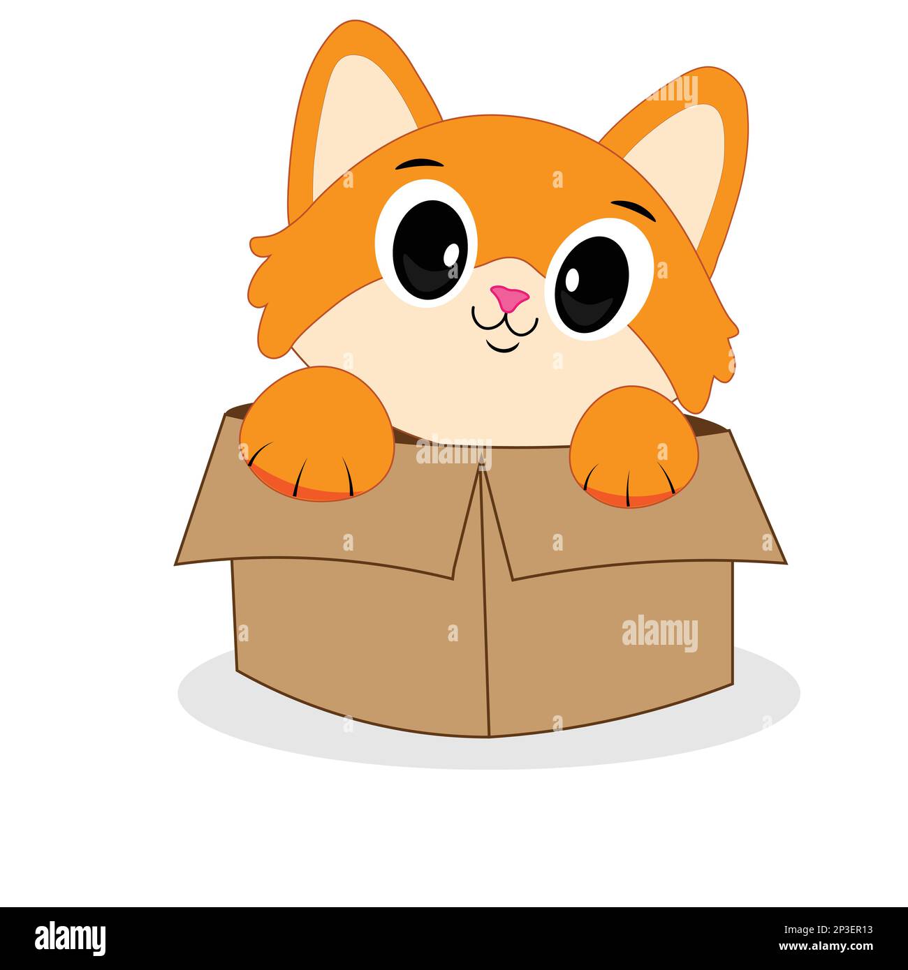 chat mignon dans une boîte en carton. Le chaton est en dehors d'une ...