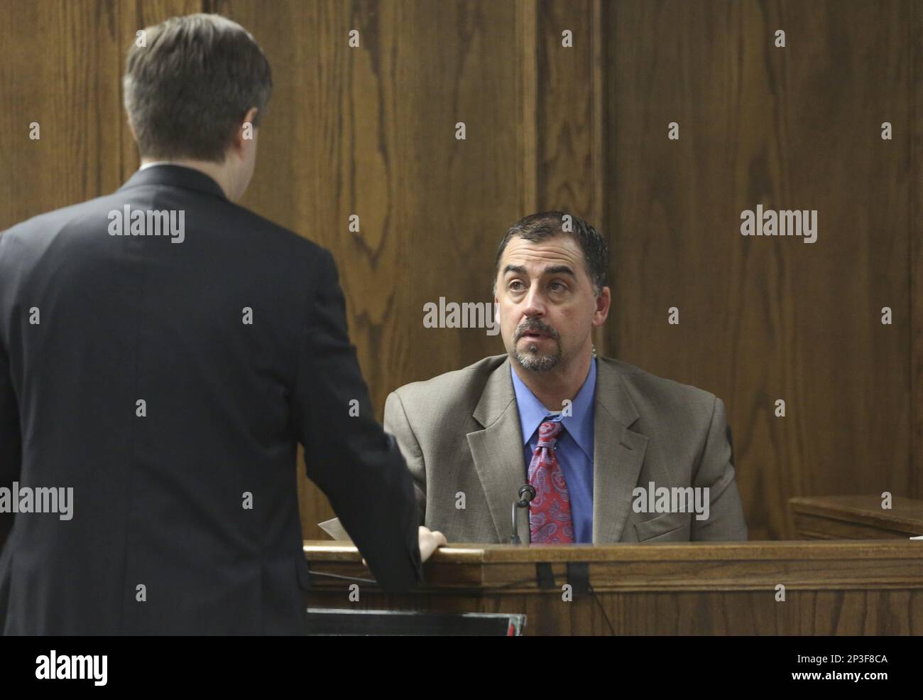 Erath County Chief Deputy Jason Upshaw, right, answers a question from ...