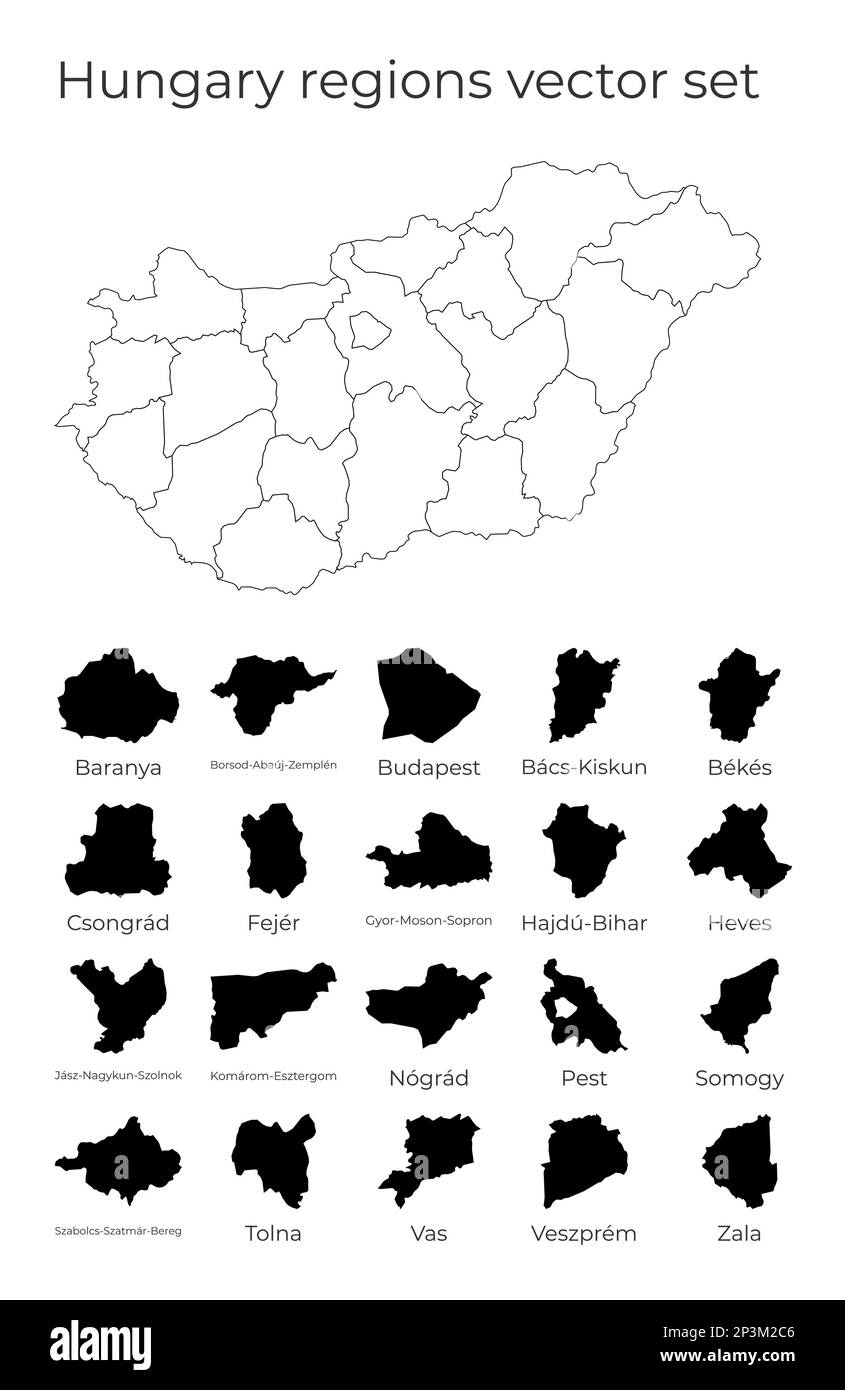 Carte de Hongrie avec des formes de régions. Carte vectorielle vierge ...