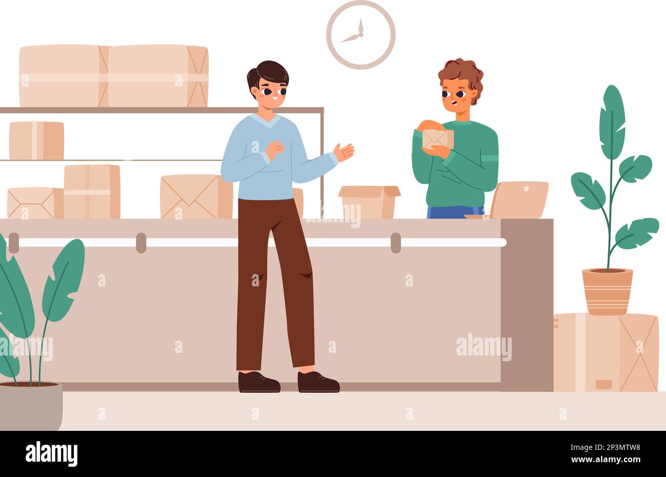 Point d'émission des colis ou des commandes. Employé tenant une boîte ...