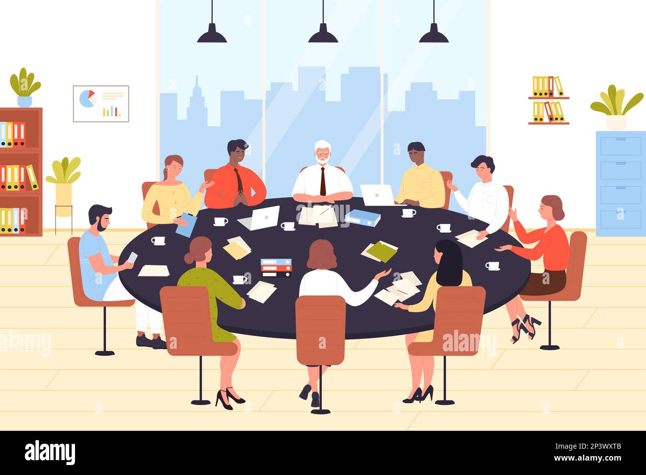 Travail d'équipe de gens d'affaires assis à table ronde de bureau ...