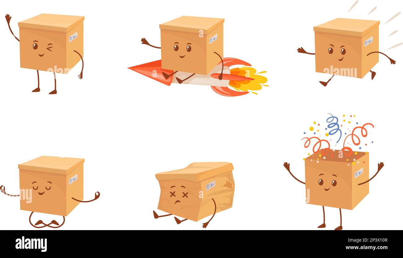 Mascotte de boîte de livraison. Personnages de paquet de dessin animé ...