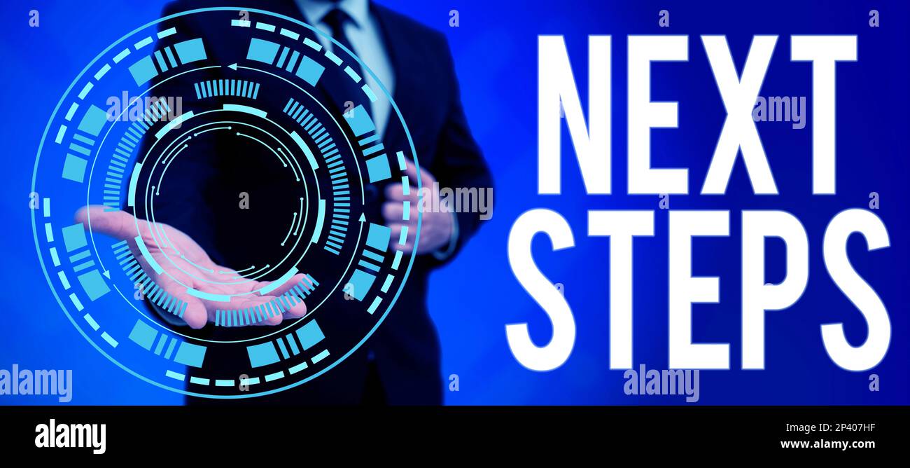 Affichage conceptuel étapes suivantes. Numéro de photo conceptuel du ...